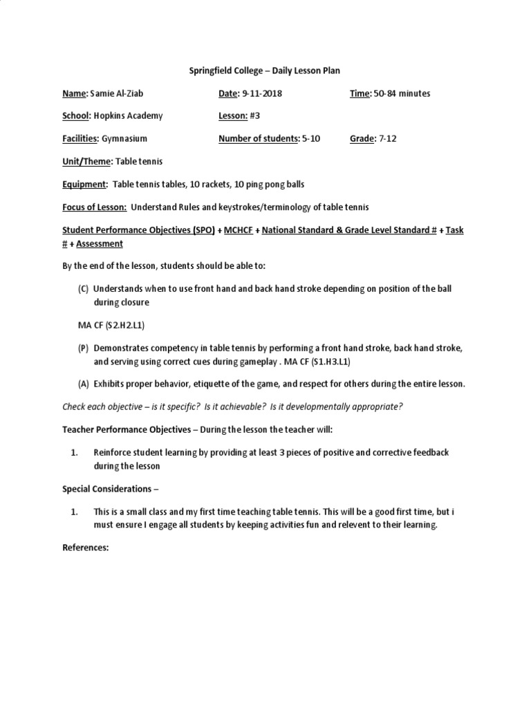 Table Tennis Lesson Plan 1 | PDF | Ball Games | Sports