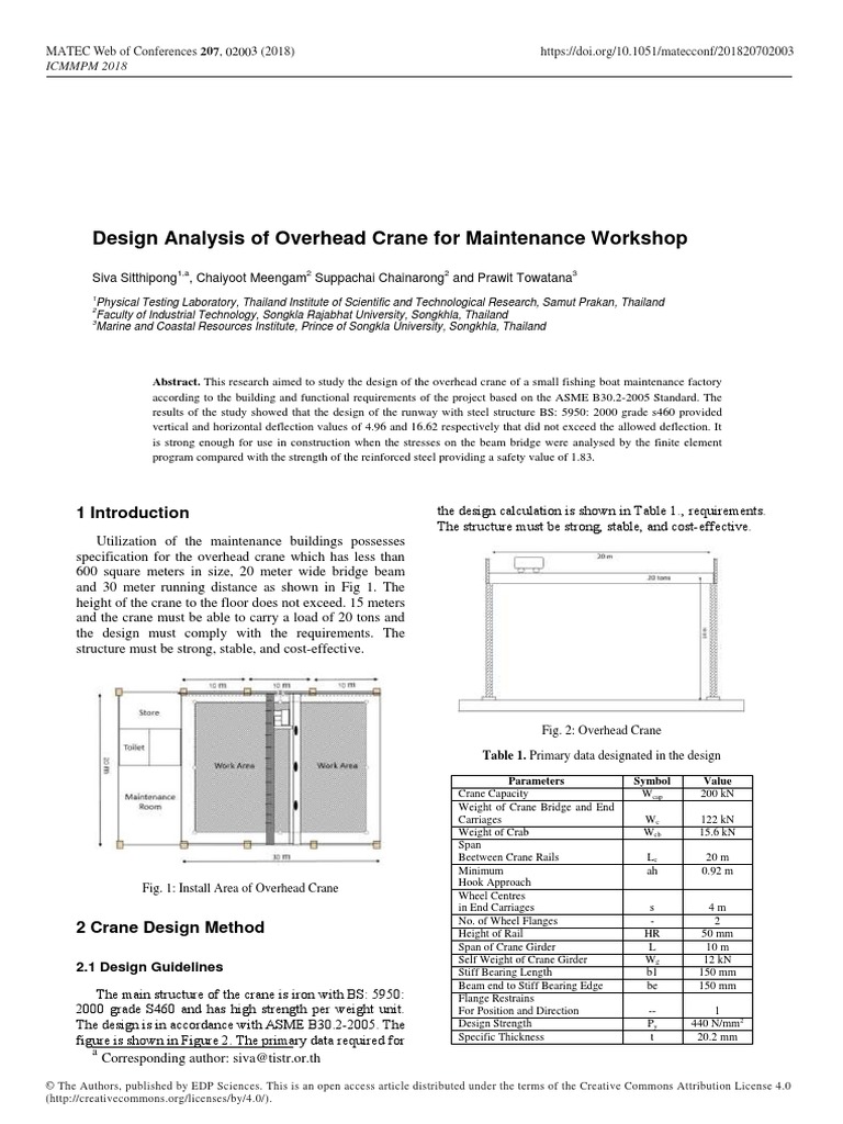 Design Analisys of Overhead Crane For Maintenace Workshop | PDF | Crane ...