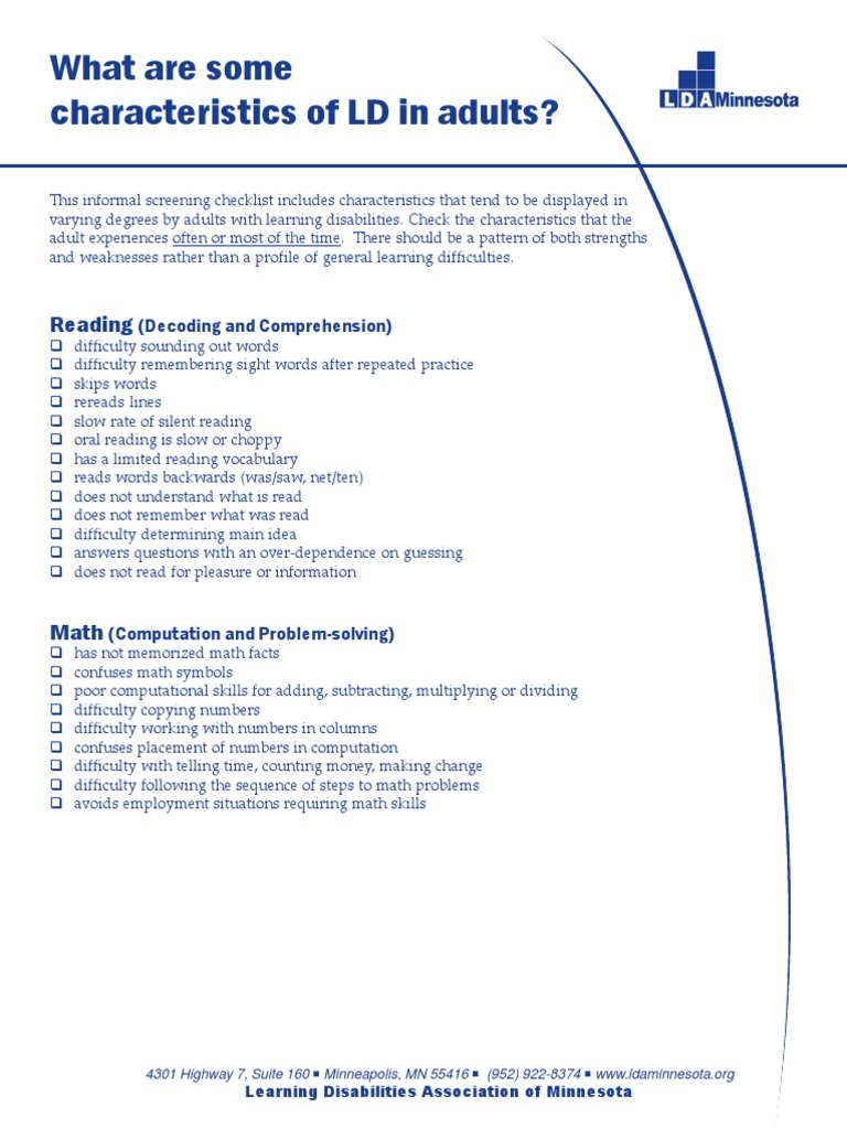 What Are Some Characteristics of LD in Adults?: Reading | PDF ...