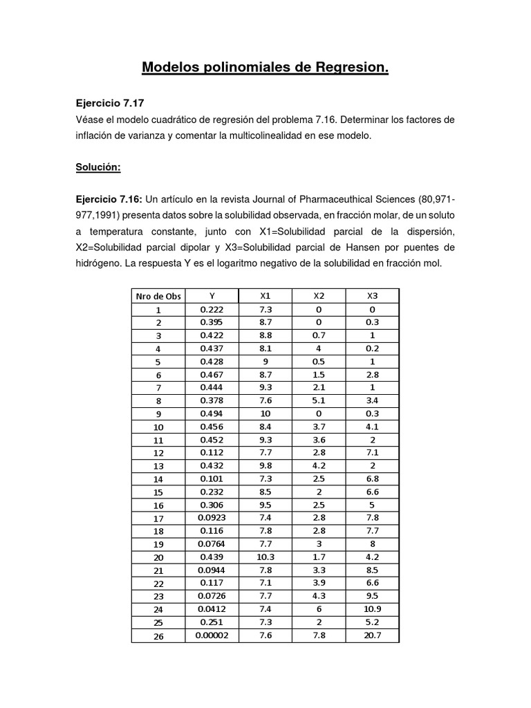 Ejercicio 7.17 | PDF | Multicolinealidad | Coeficiente de determinación