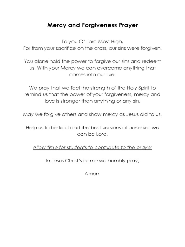 Mercy and Forgiveness Prayer | PDF | Forgiveness | Mercy