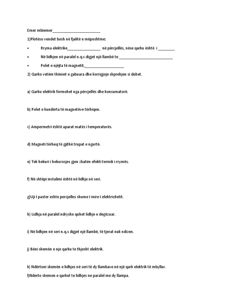 Test Fizika Klasa e 6 | PDF