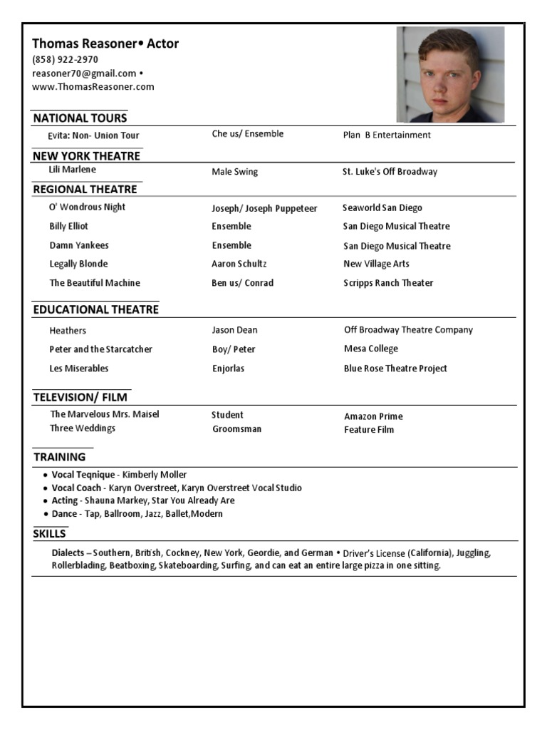 Thomas Reasoner Actor: Regional Theatre | PDF