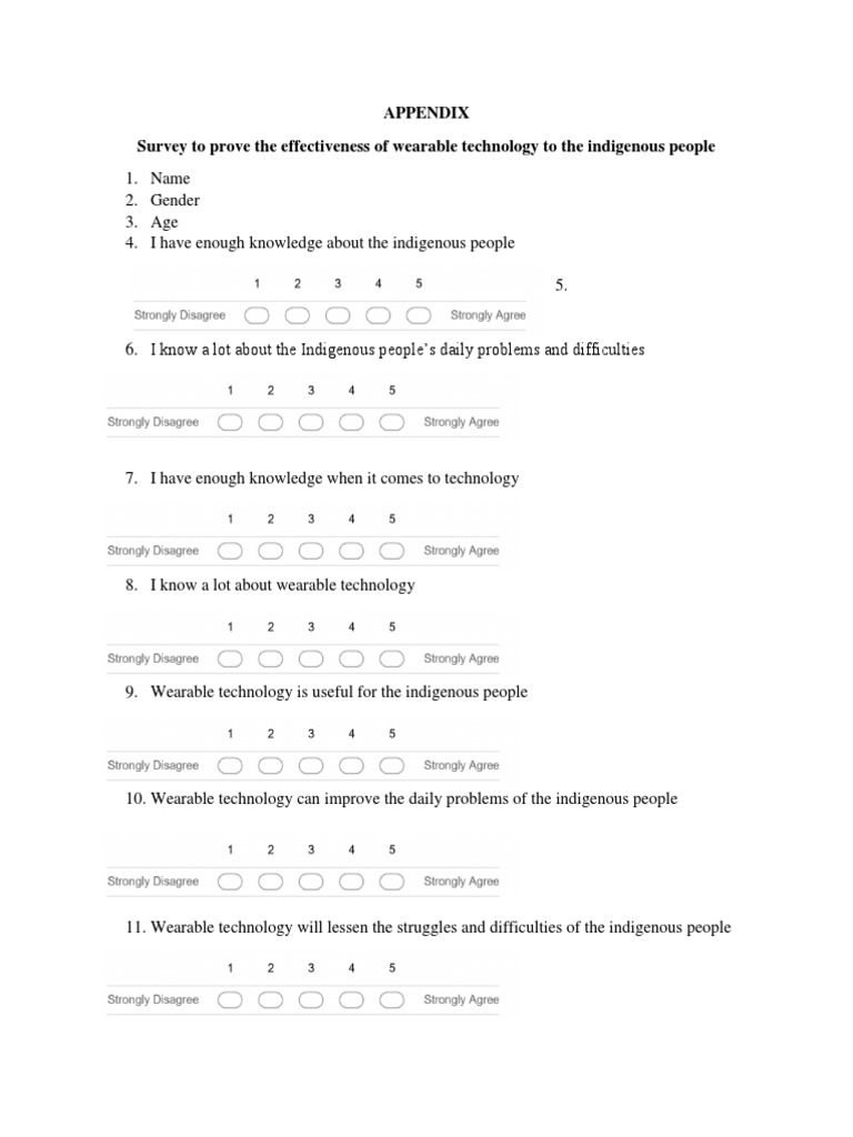 Appendix Survey To Prove The Effectiveness of Wearable Technology To The Indigenous People | PDF ...