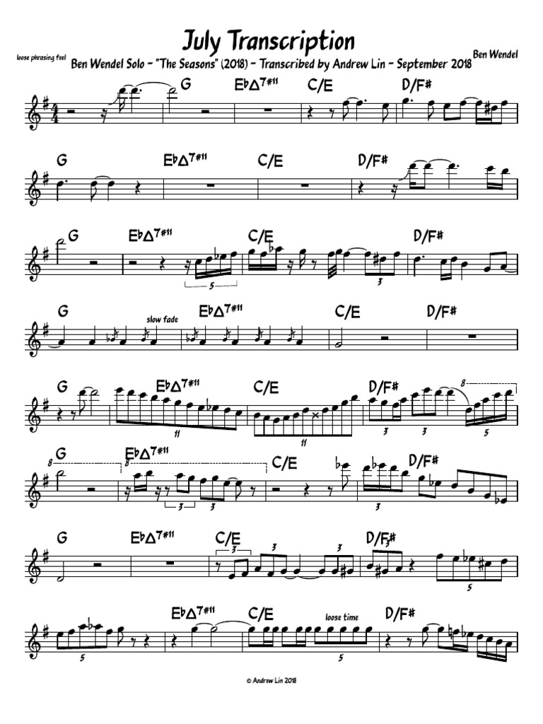 July Transcription - Ben Wendel | PDF