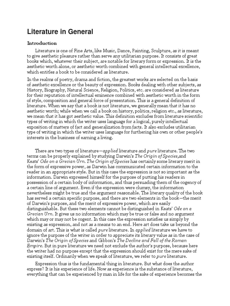 Literature in General | PDF | English Literature | Reality