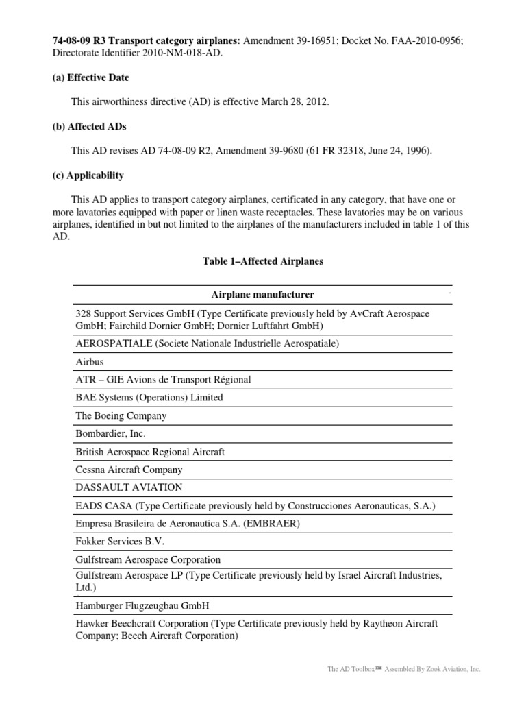 Faa Ad 74 08 09 | PDF | Aerospace | Federal Aviation Administration
