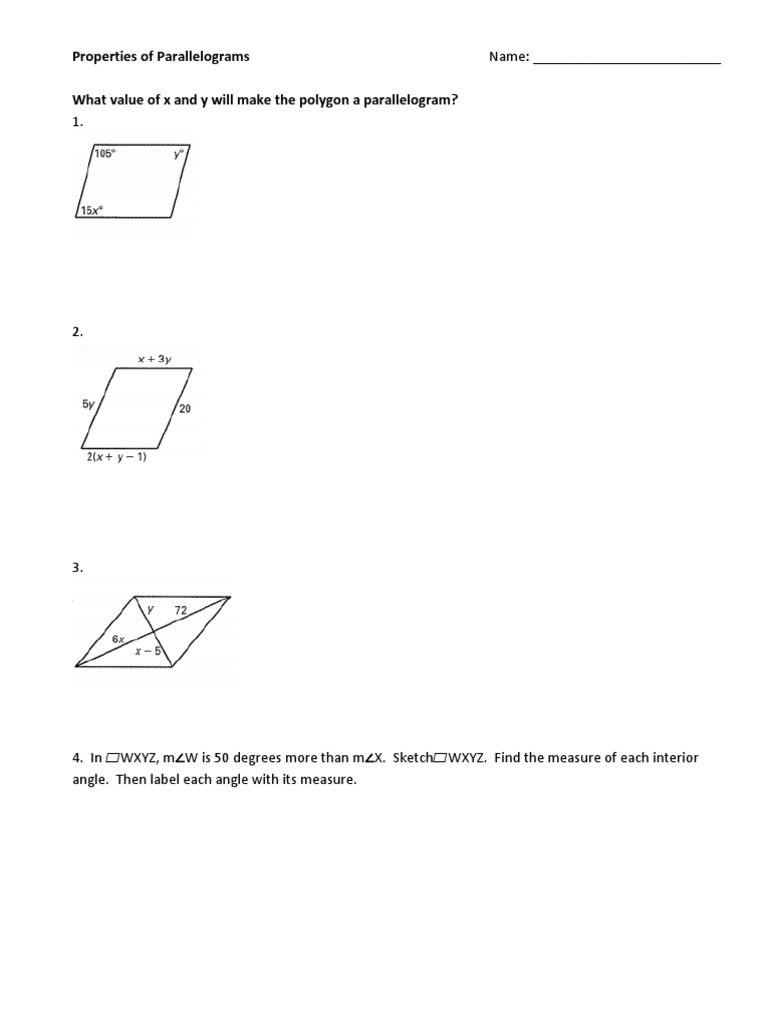 Properties of Parallelograms Homework | PDF