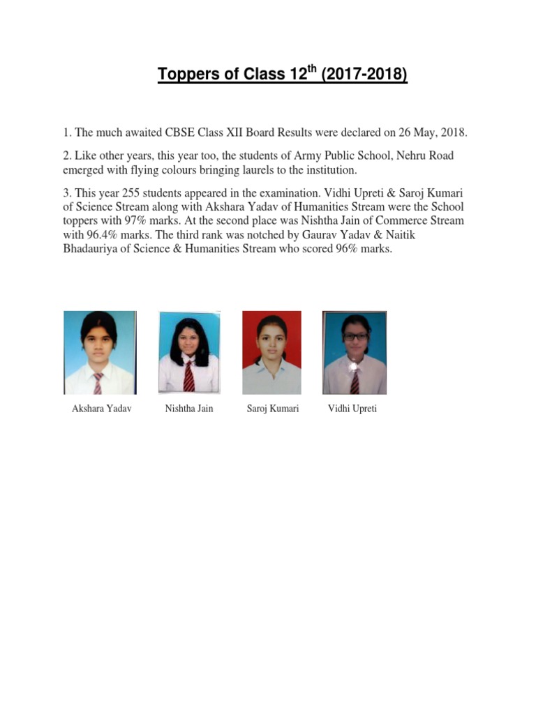 Toppers of Class 12th | PDF