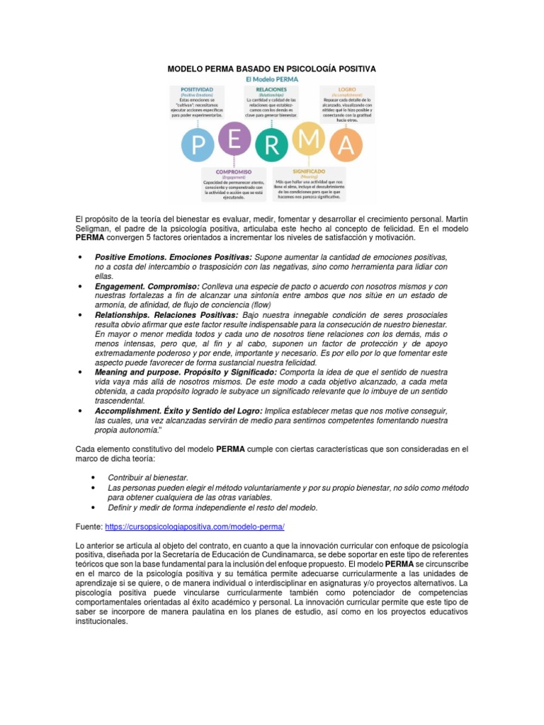 Modelo Perma Basado en Psicología Positiva | PDF | Bienestar | Felicidad