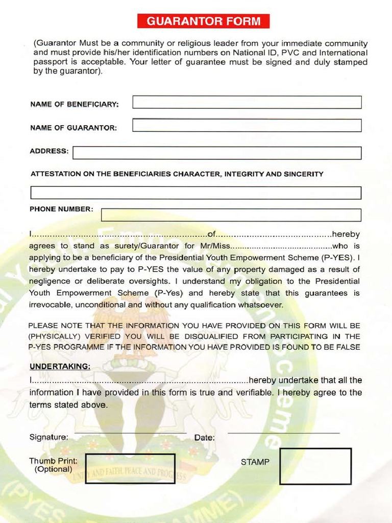 Pyes Guarantor Form | PDF