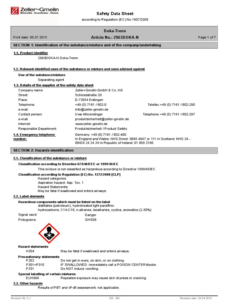 Form Release Agent-SDS | PDF | Toxicity | Dangerous Goods