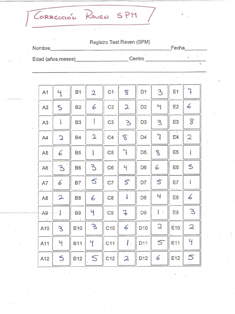 Corrección RAVEN SPM y Hoja de Respuesta | PDF