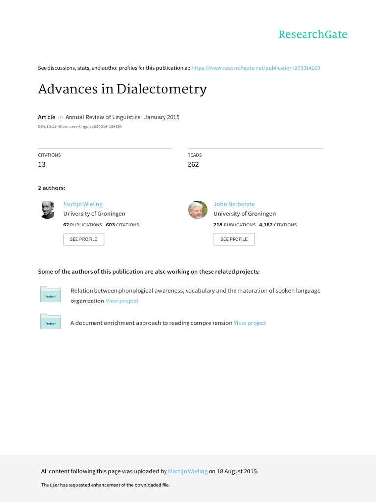 WIELING M. - NERBONNE J. - Advances in Dialectometry PDF | PDF | Dialectology | Linguistics