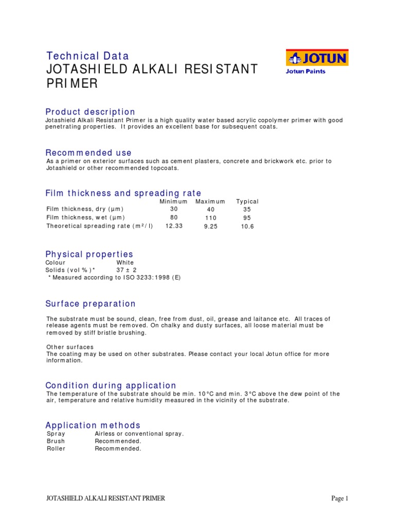 Jotashield Alkali Resistant Primer | PDF | Paint | Humidity