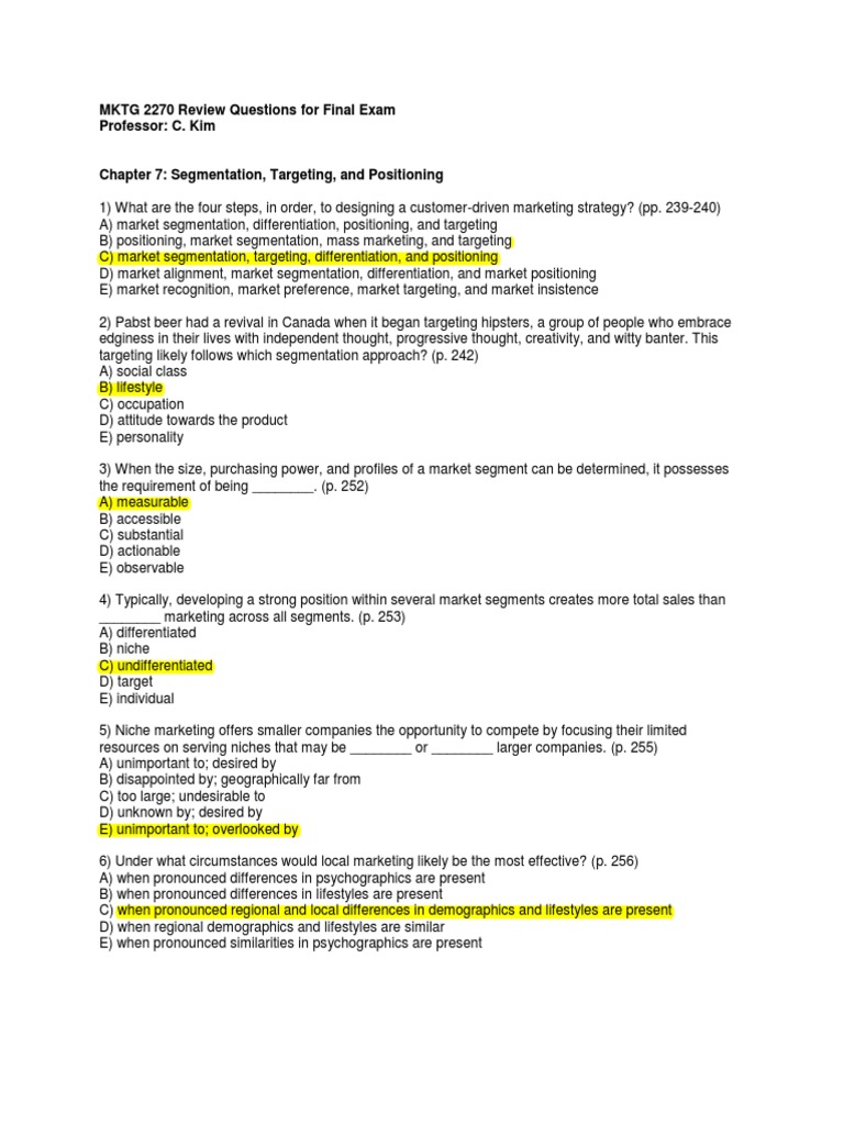 MKTG 2270 Final Review QuestionsEdited With Answers | PDF | Pricing ...