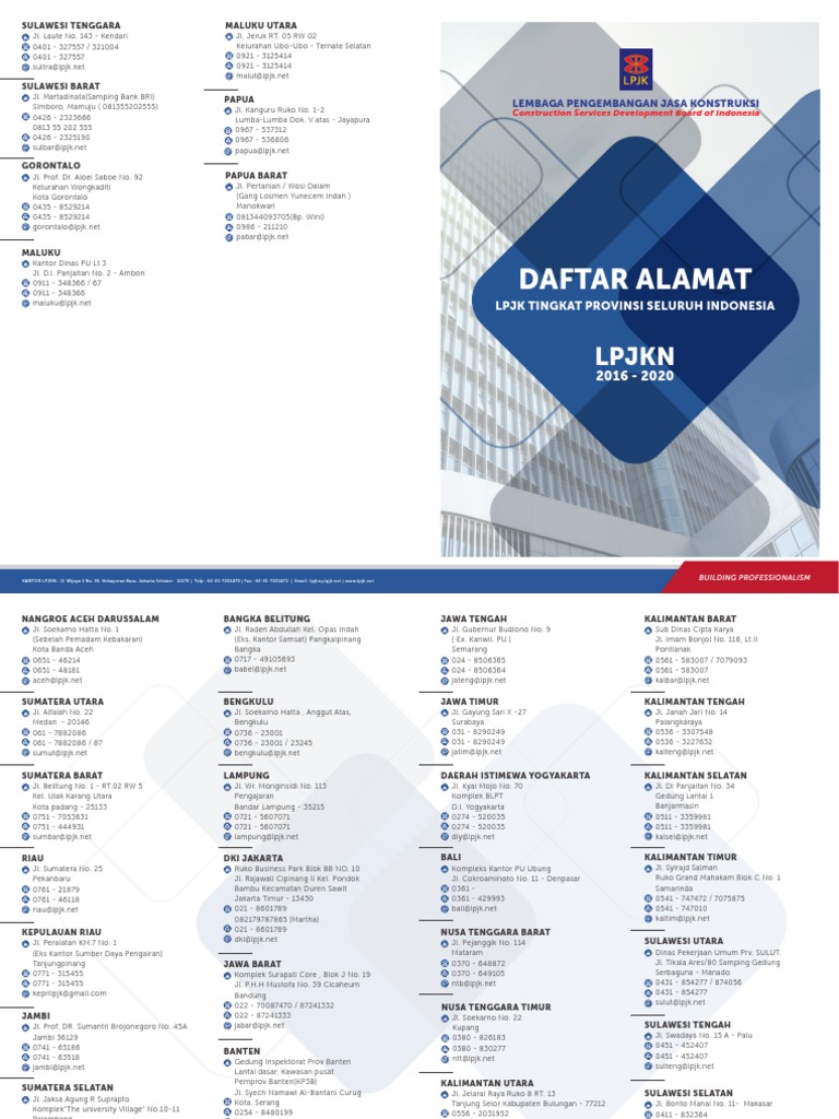 Alamat LPJK Provinsi LPJK Provinsi LPJKP | PDF