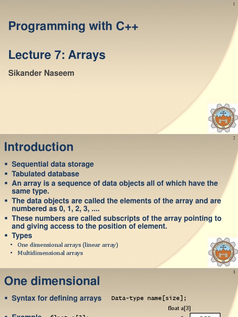 Programming With C++ - Lecture7 | PDF | Array Data Structure | Matrix (Mathematics)