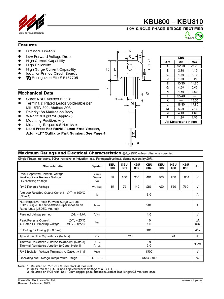 Kbu 800 | PDF | Rectifier | Capacitor