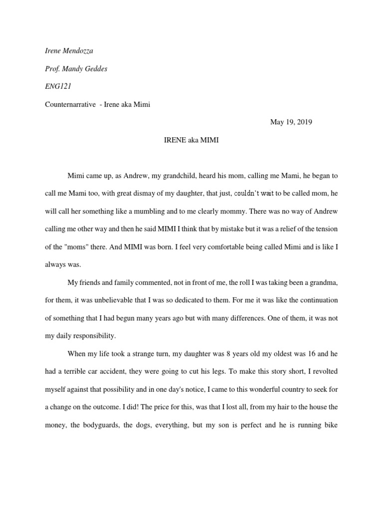 Irene Mendozza Prof. Mandy Geddes ENG121 | PDF