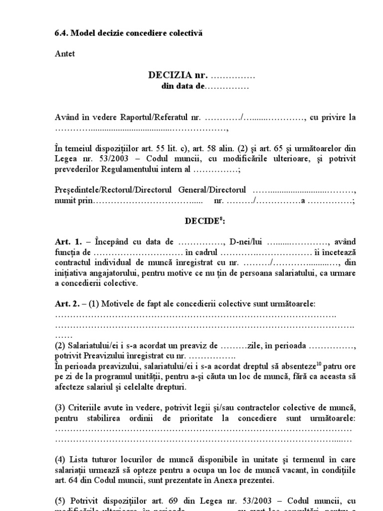 Model Decizie Concediere Colectiva | PDF