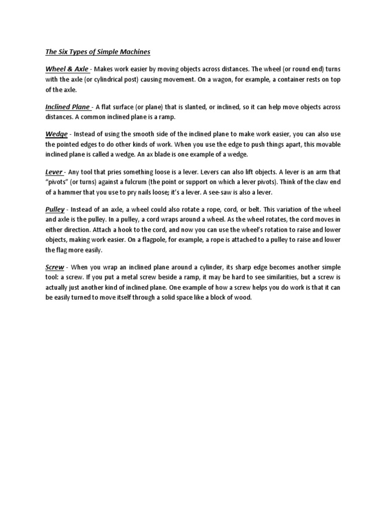 The Six Types of Simple Machines | PDF | Machines | Lever