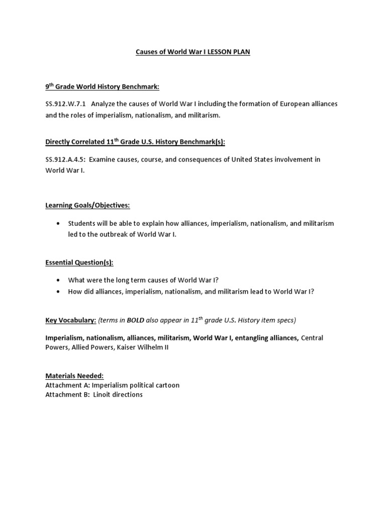 Causes of World War I Lesson Plan | PDF | World War I | Imperialism