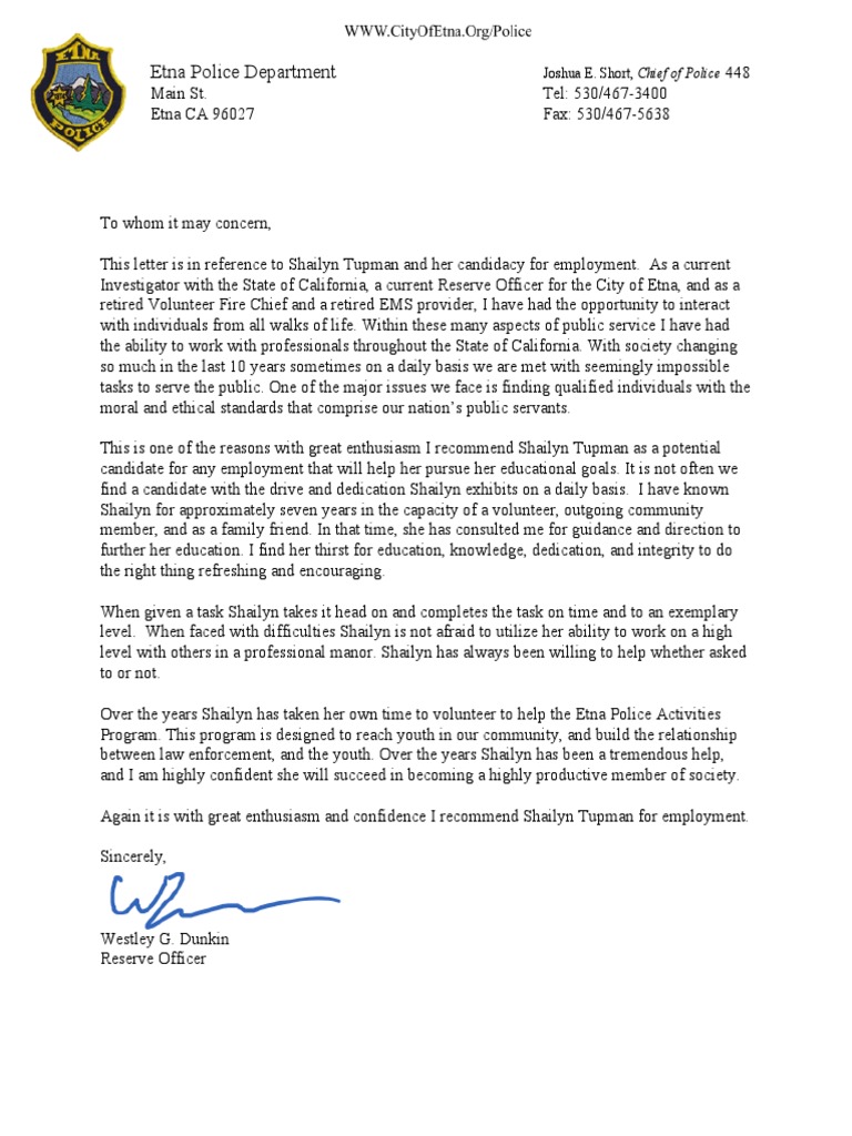 letter of recom from wes