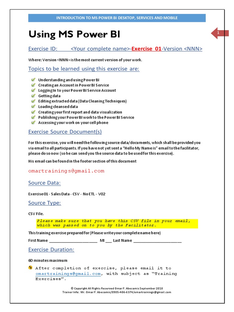 Introduction To MS Power BI Desktop - Exercise 01 - Understanding and ...