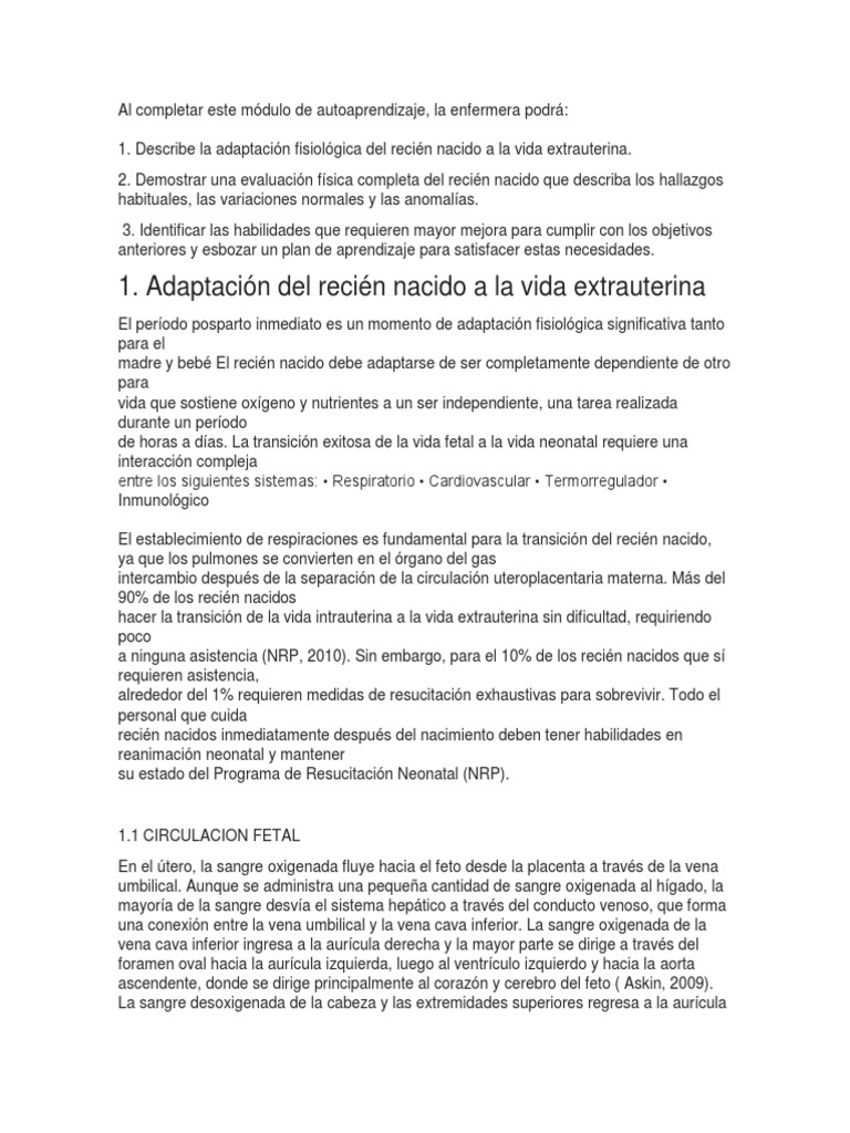 Adaptacion Neonatal | PDF | Feto | Vena