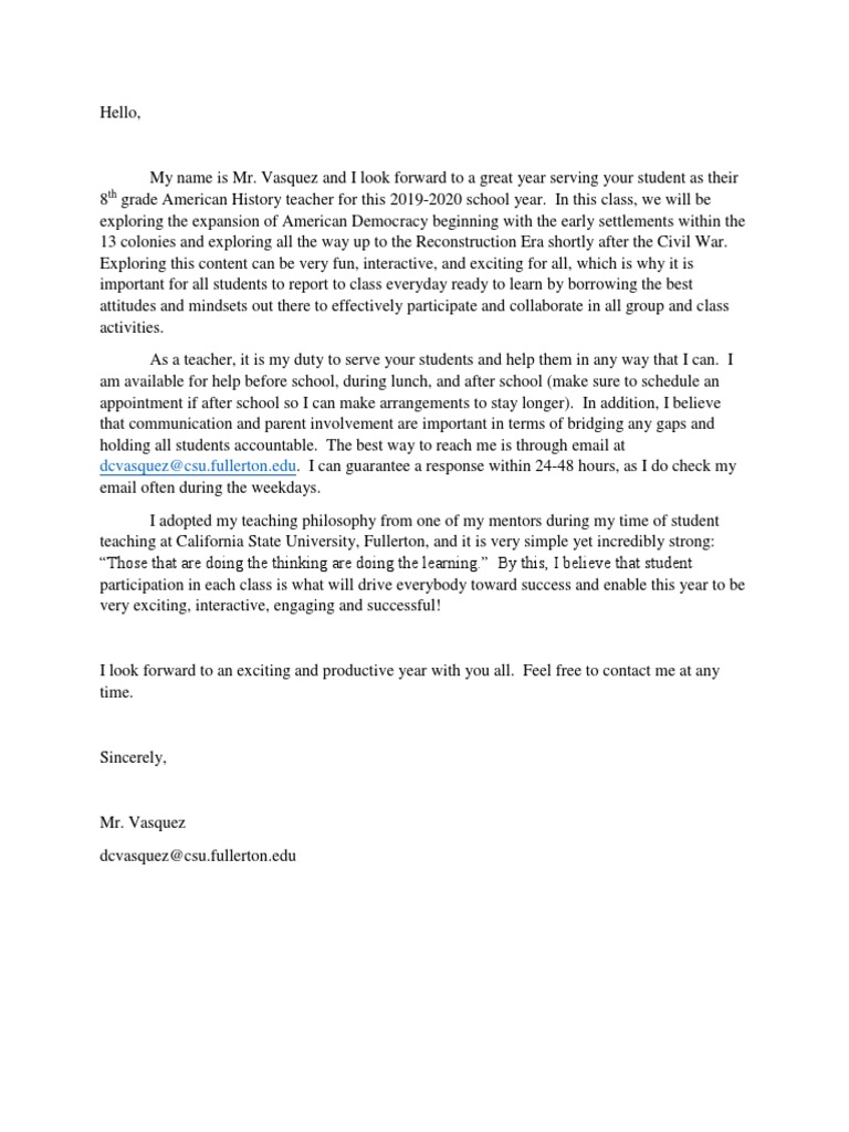 Letter To Parents | PDF