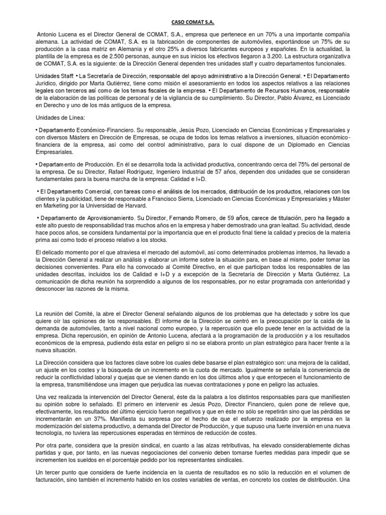Caso Comat S | PDF | Gestión de recursos humanos | Investigación y desarrollo