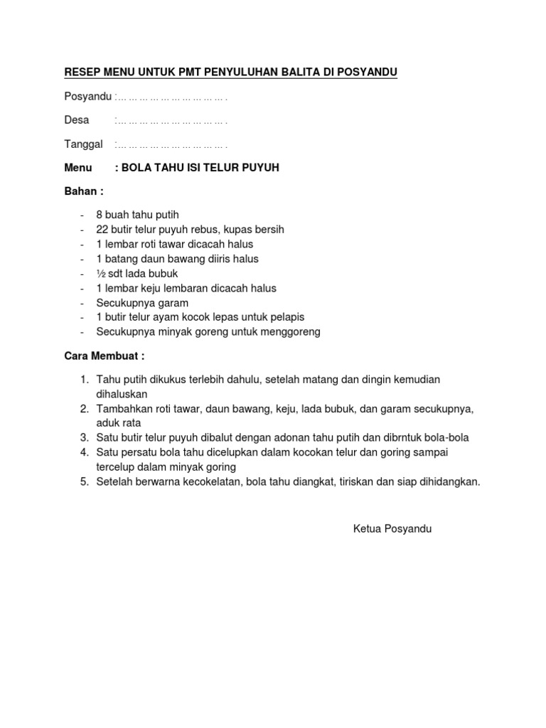 Resep PMT Posyandu Balita | PDF