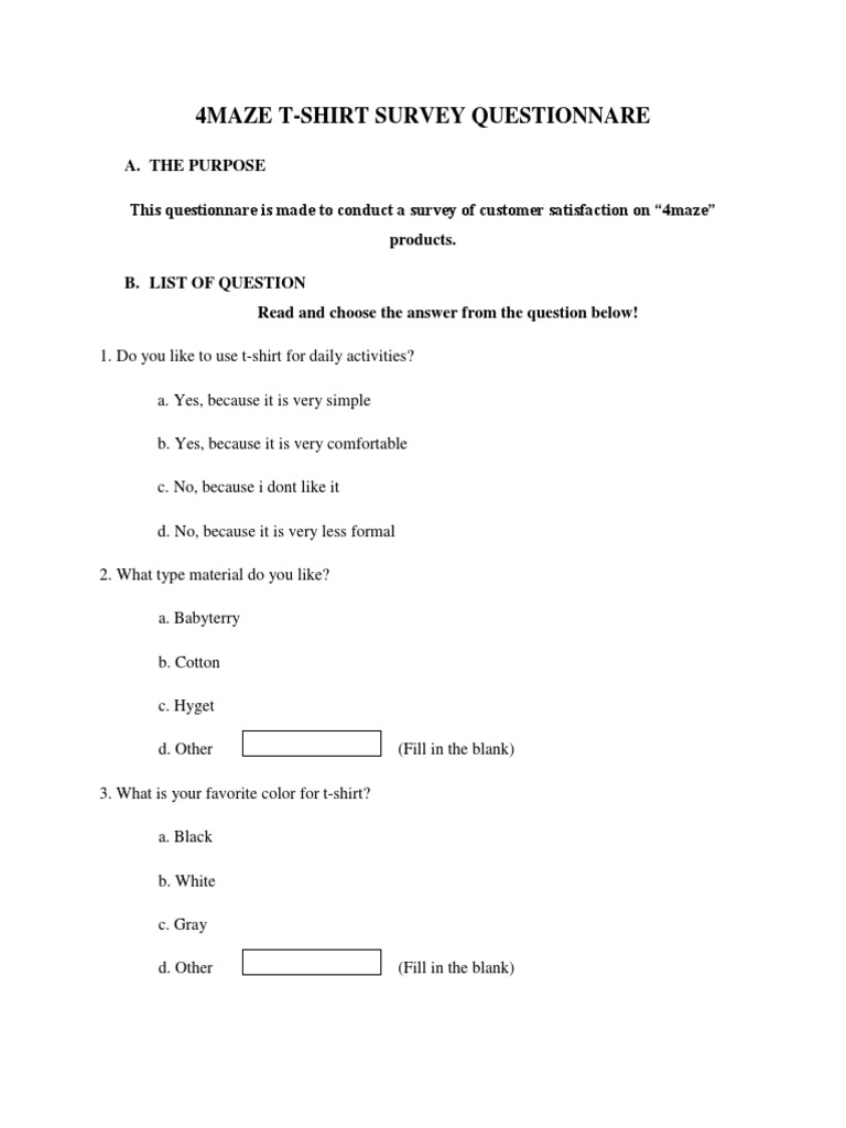 4maze T-Shirt Survey Questionnare | PDF