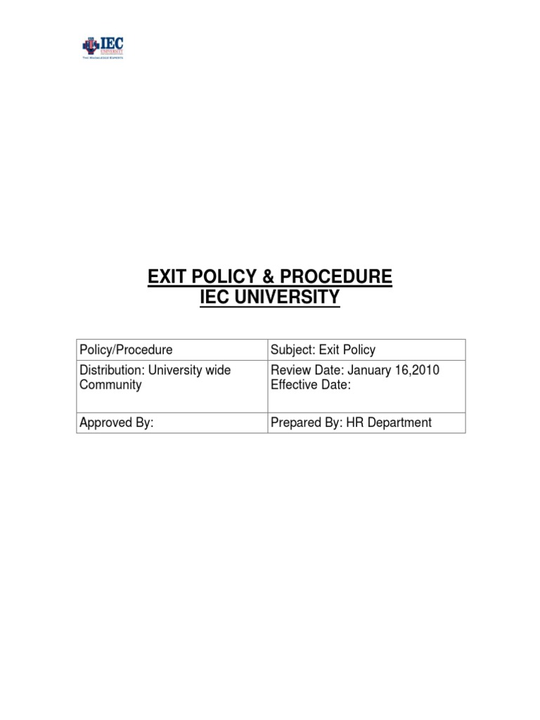 14. Exit Policy Procedure | Turnover (Employment) | Human Resources