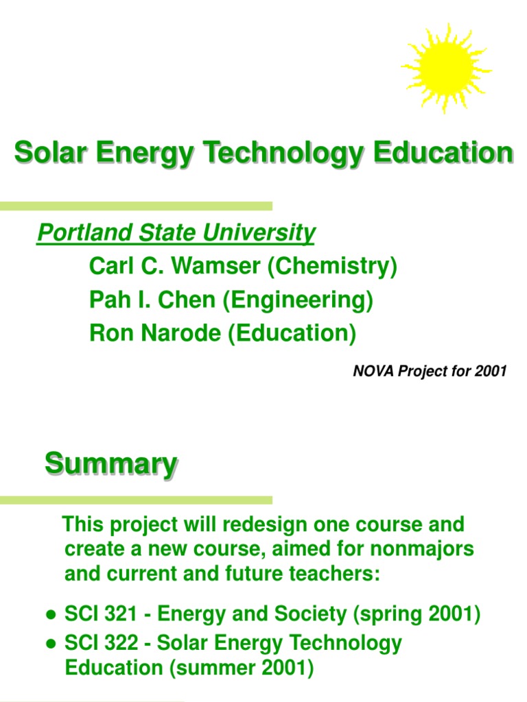 Solar Energy Technology Education: Portland State University | PDF ...