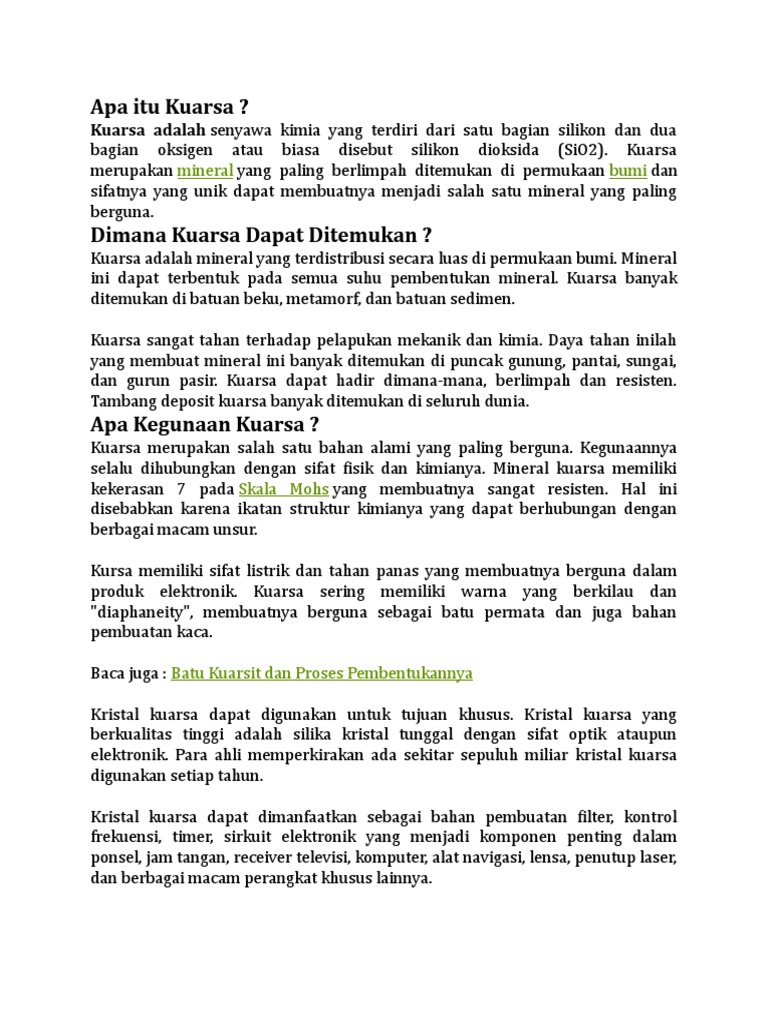 Kegunaan dan Sifat Kuarsa | PDF | Sains & Matematika