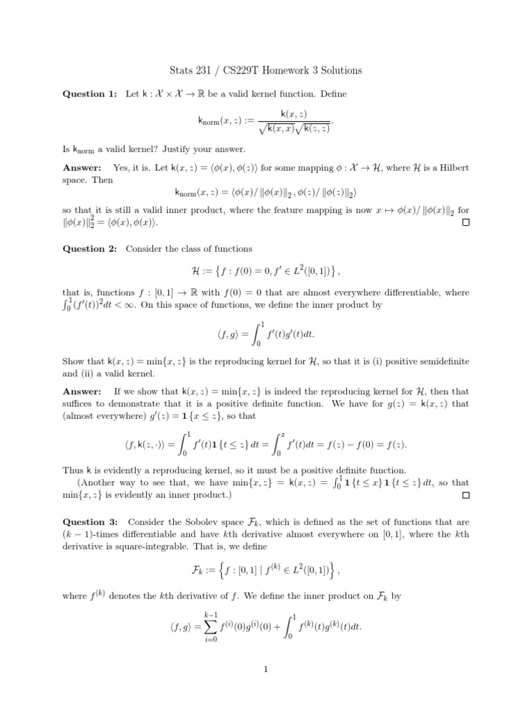 Stats 231 / CS229T Homework 3 Solutions | PDF | Functional Analysis ...