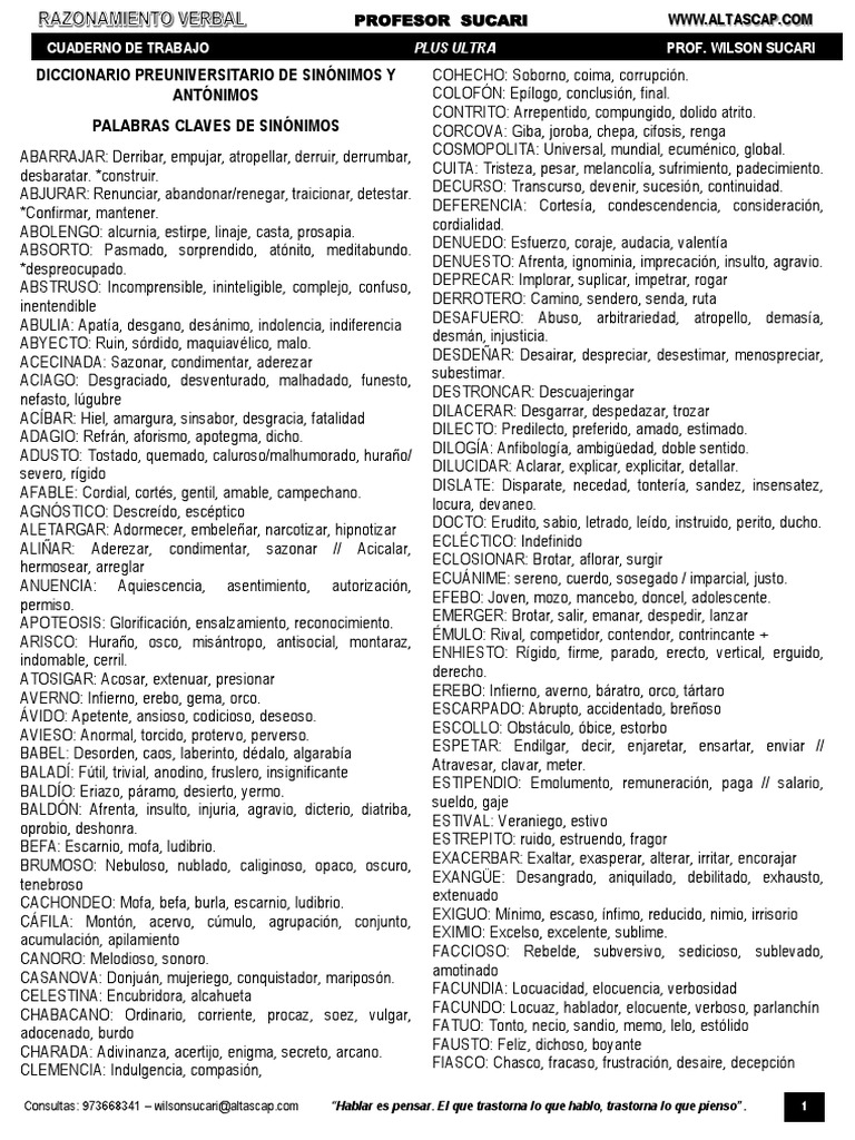Diccionario Breve de RV Sinónimos y Antonimis | PDF