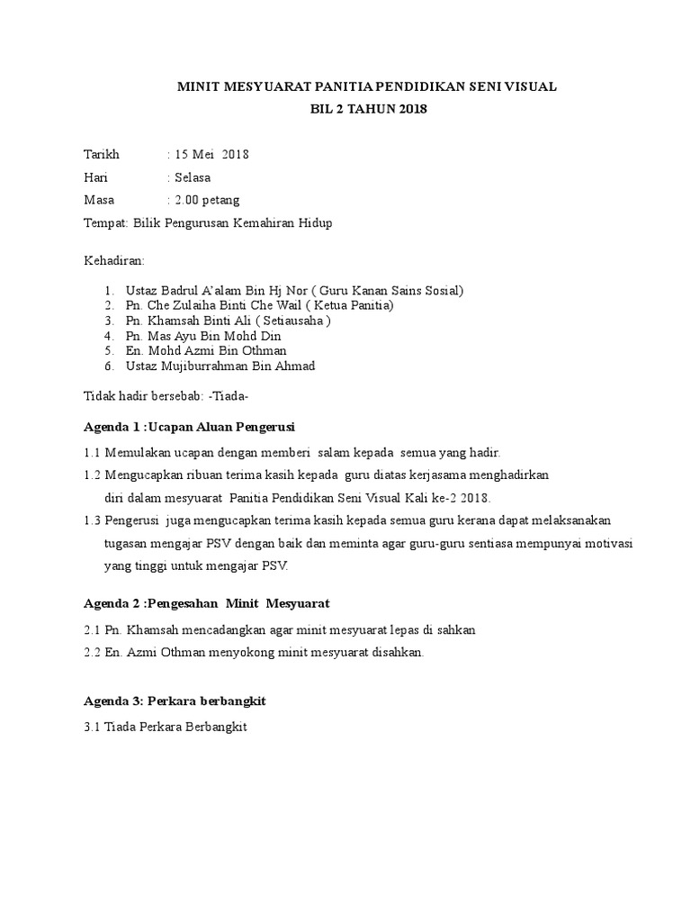 Minit Mesyuarat PSV Kali Ke-2 | PDF