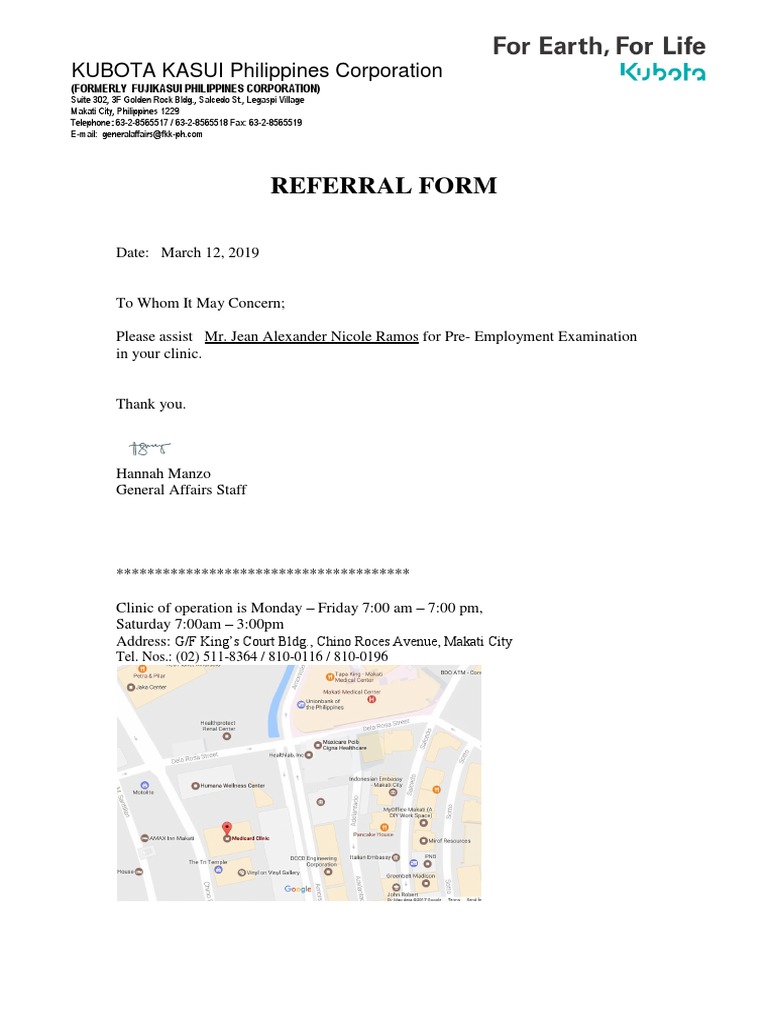 Pre-Employment Exam Referral Form | PDF