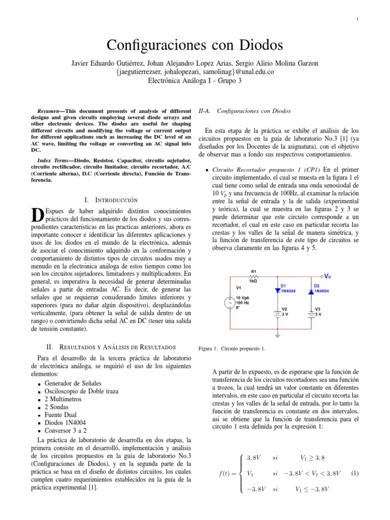Informe 3 Configuraciones Con Diodos | PDF | Rectificador | Diodo