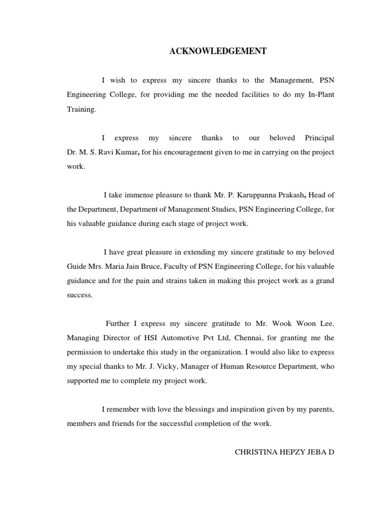 Acknowledgement: I Take Immense Pleasure To Thank Mr. P. Karuppanna ...