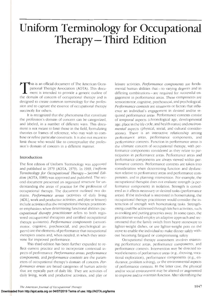 Uniform Terminology AOTA PDF | Download Free PDF | Occupational Therapy ...