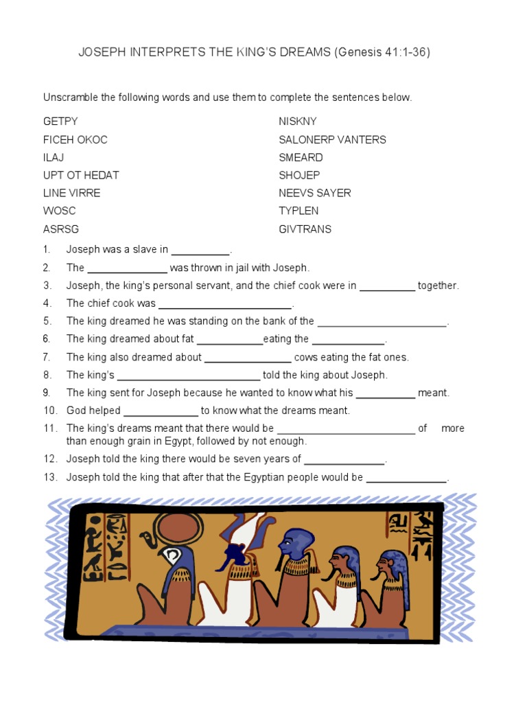 5-Joseph Interprets The King's Dreams Worksheet | PDF
