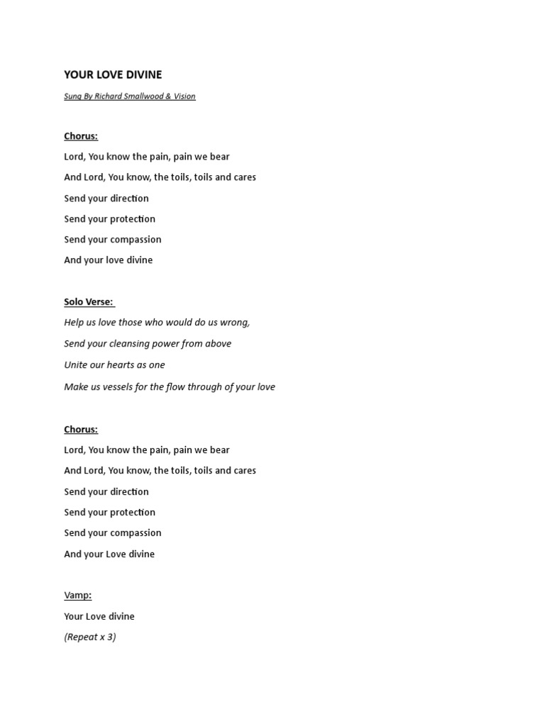 Your Love Divine Lyrics Sheet | PDF