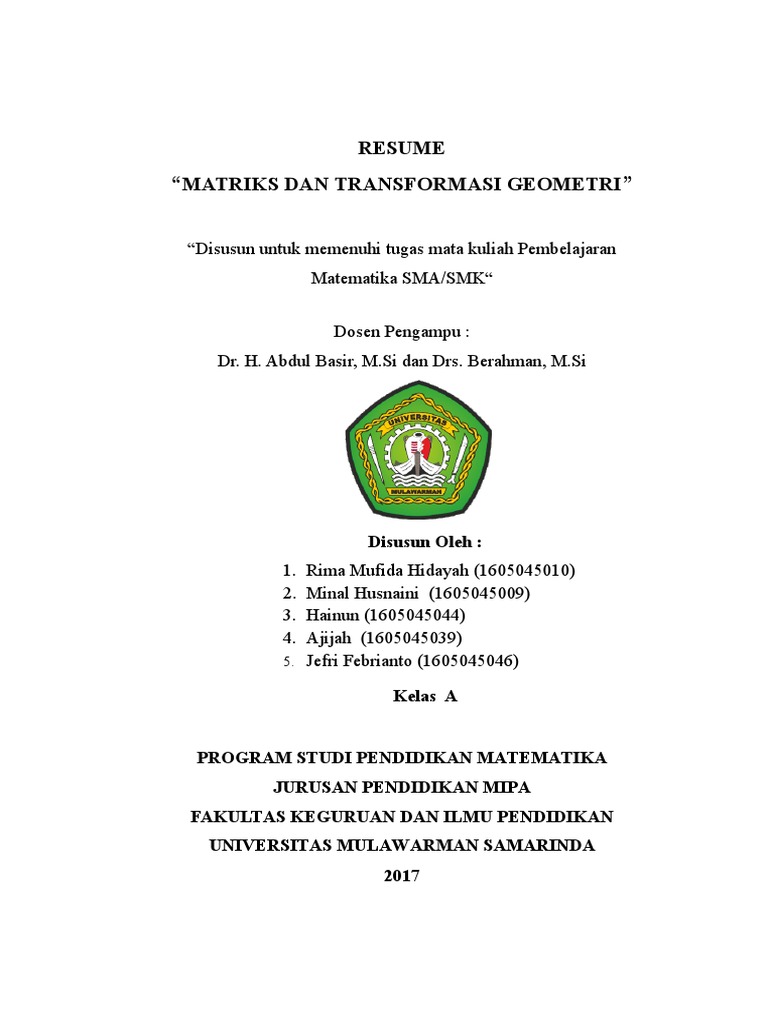 Resume Matriks Dan Transformasi Geometri Terfix | PDF