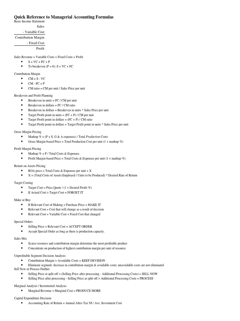 Quick Reference To Managerial Accounting | PDF | Balance Sheet | Equity ...