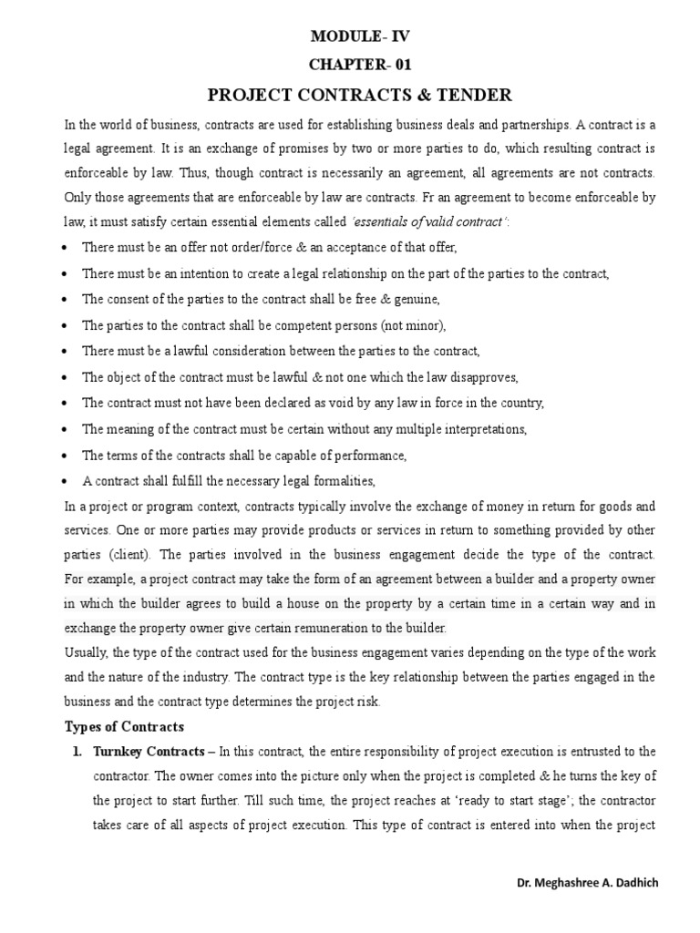Project Contracts & Tender: Module-Iv Chapter - 01 | PDF | Procurement ...