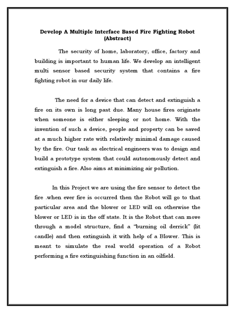 Develop A Multiple Interface Based Fire Fighting Robot (Abstract) | PDF